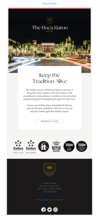 The Boca Raton targets past guests to drive holiday bookings