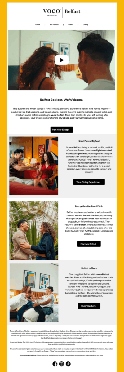 This newsletter inspires couples and direct bookings at voco Belfast